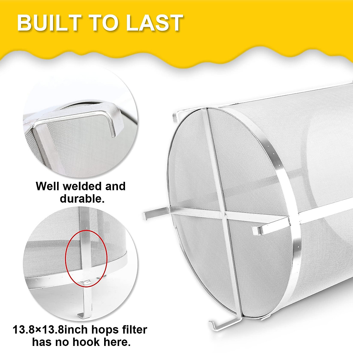 psler 13.8×13.8 inch (35×35cm) Wine Beer Dry Hops Filter Brewing Hopper Strainer 300 Micron Mesh Barrel Brewing Grain Basket Strainer for Homebrew Hops Wine Beer Tea Kettle Brew Filter