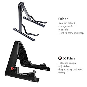 Guitar Bass Stand Portable Adjustable Folding Space Saving For Pro Bass Acoustic Electronic Guitar Stand Extendable Holding Arm Silicon Cushion, by LC Prime