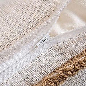 Phantoscope Pack of 2 Farmhouse Decorative Throw Pillow Covers Burlap Linen Trimmed Tailored Edges Off White 18 x 18 inches, 45 x 45 cm