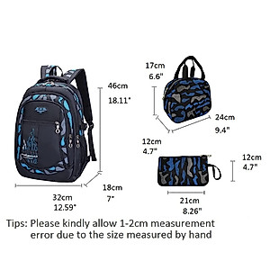 Camo-Print 3pcs Backpack Set with Lunch Bag Pencil Case Kids Elementary Middle School Bookbag for Teen Boys