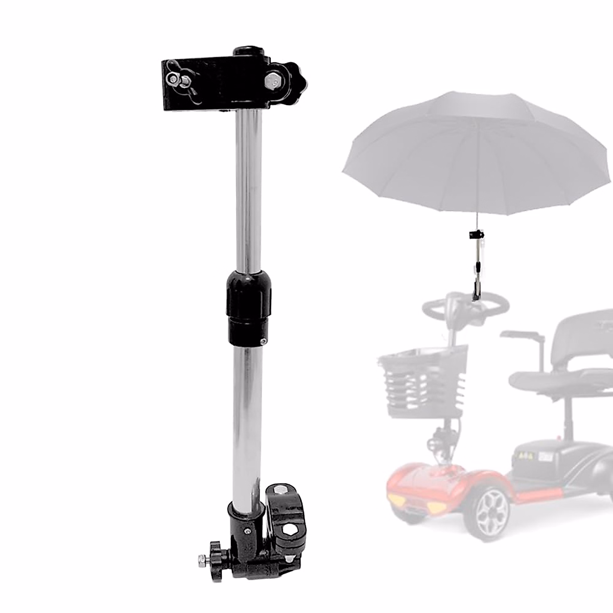 Umbrella Holder for Elderly Mobility Scooter, Wheelchair Grip Mount Stand Adjustable Stretch Bracket Accessories, Fits for 0.78"-1.2" Handlebar