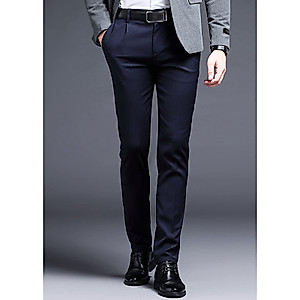 Men's Stylish Slim Fit Pant Classic Straight Leg Casual Suit Pant Lightweight Business Wrinkle Resistant Trouser (Blue,35)