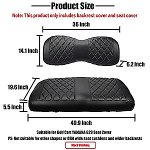 NOKINS Golf Cart YD Diamond Seat Cover for Yamaha Drive/Drive 2 Original Regular Seat Cushion, No Stapler, Golf Cart Vinyl Replacement Front Seat Cover Black Stitching