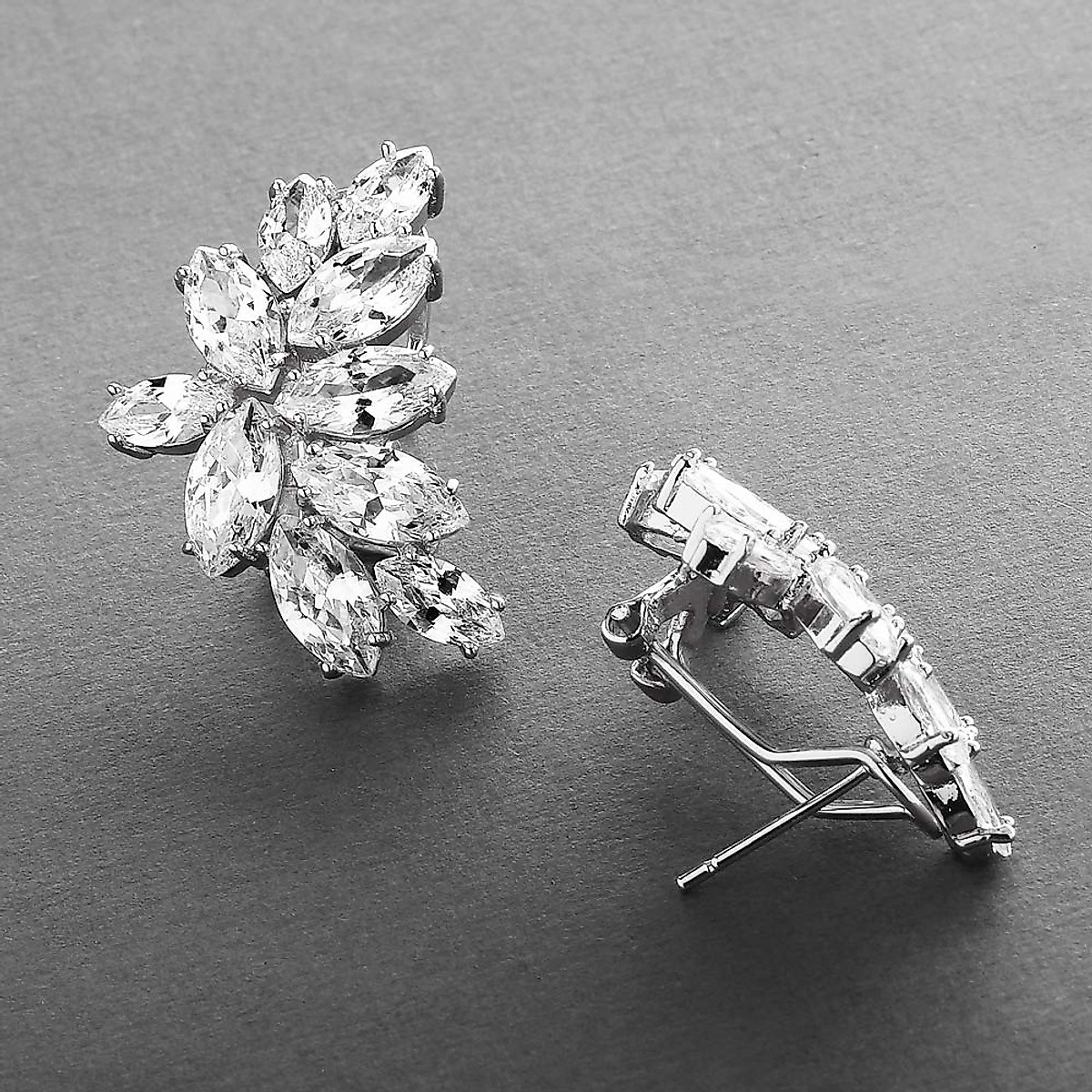 Mariell Cubic Zirconia Crystal Bridal Earrings, Marquis Shape CZ Curved Clusters, Earrings for Wedding, Bridesmaids, Homecoming, Mother of the Bride