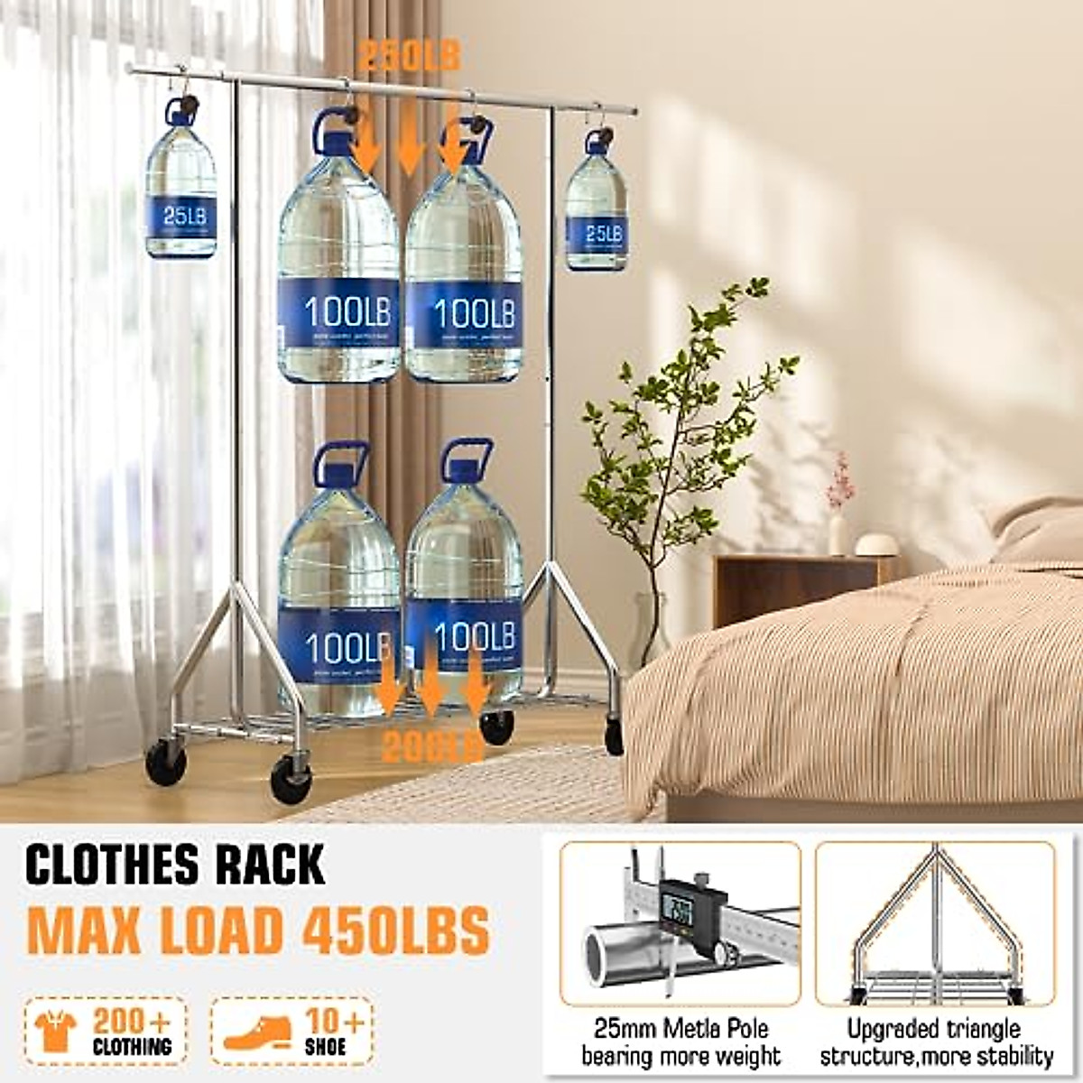 HYSEYY Clothes Rack, Heavy Duty Clothes Rack Load 450 LBS, Standing ...