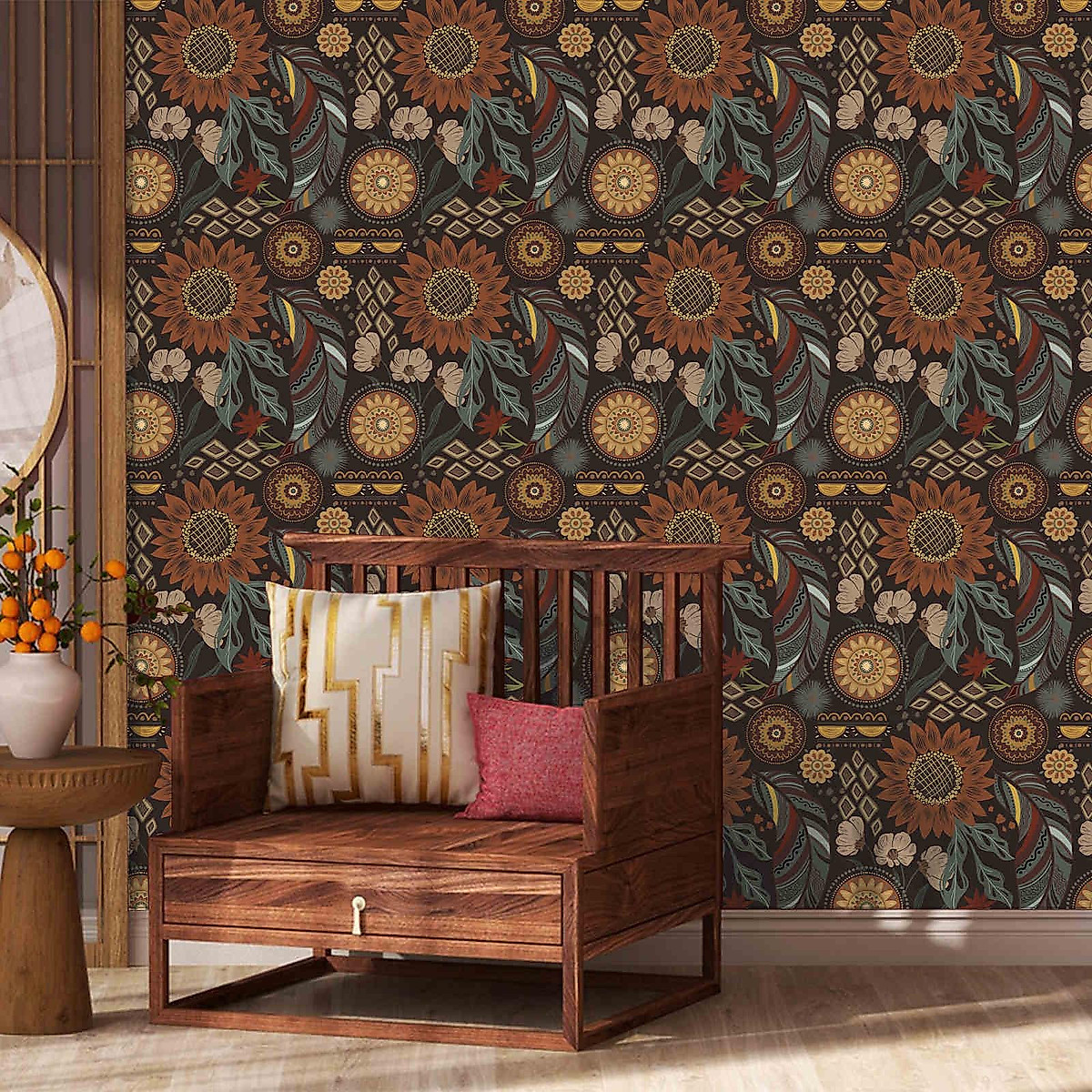 LXCREAT 17.71in x 118in Boho Peel and Stick Wallpaper and Green Leaf Contact Paper for Bathroom Decoration