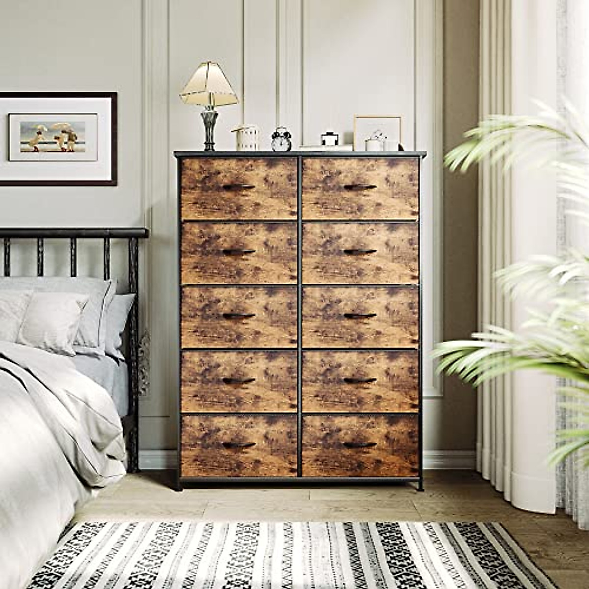 YITAHOME 10 Drawers Dresser - Fabric Storage Tower Organizer Unit for Bedroom, Living Room, Hallway, Closets - Sturdy Steel Frame, Wooden Top & Easy Pull Fabric Bins (Rustic Brown) (MAYIH0000272MA)