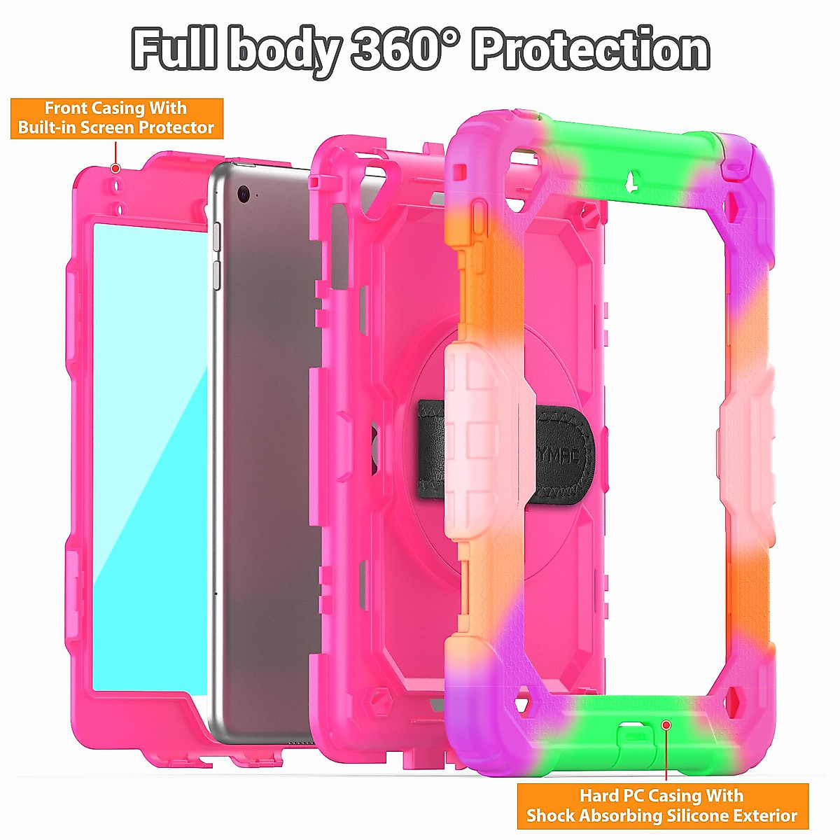 SEYMAC for iPad Mini 5/4 Case, 7.9 Inch, Sturdy Heavy Duty Shockproof Full-Body Protective Case with Screen Protector, Rotating Stand, Hand/Shoulder Strap, Camo/Pink