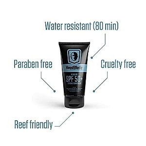 HeadBlade HeadLube SPF 50 Men's Lotion and Sunscreen - No Greasiness, Sweat Resistant, Formulated for Face, Body & Scalps - Water Resistant for 80 Minutes, 5 fl oz