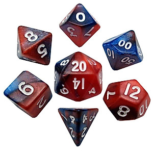 7 Count MINI Dice Set: RED/BLUE with White Numbers