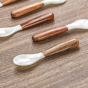 DUEBEL Set of 6 Caviar Spoons of Wood Handle, 4" Mother of Pearl Spoons for Caviar Serving, Egg Serving, Catering Deroration