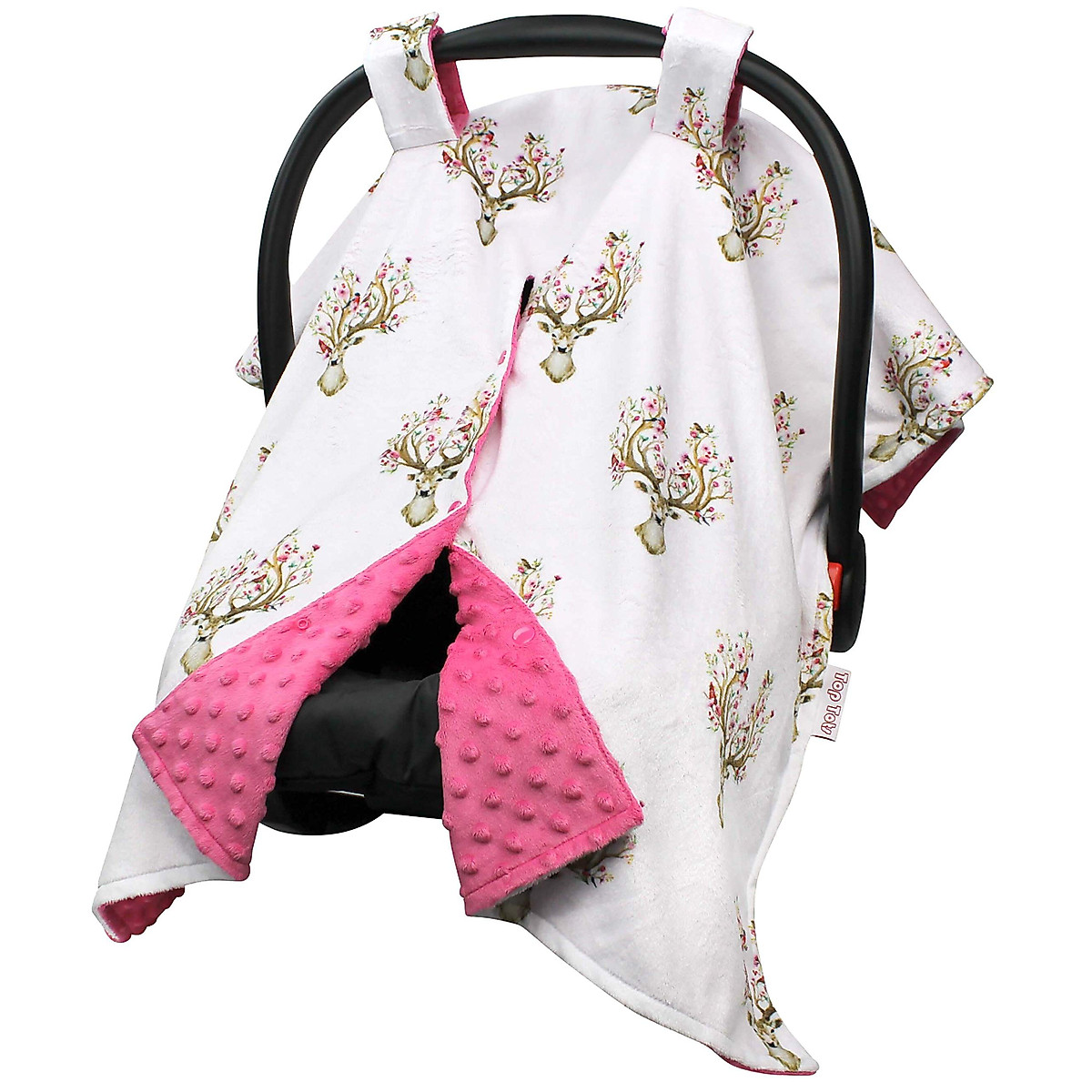 Car Seat Canopy Cover - Flowered Antlers Pink