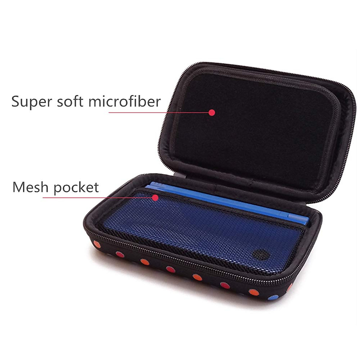 Soyan Hard Carrying Case for Nintendo New 3DS XL and 2DS XL, 16 Game Card Holders, with Carry Handle (Polka Dots)