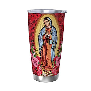 Our Lady Of Guadalupe Christmas Gifts Mexican Flag Virgin Mary Car Cup 20 Oz Stainless Steel Travel Cup - Double Wall Insulated Coffee Mugs With Splash-Proof Travel Mug