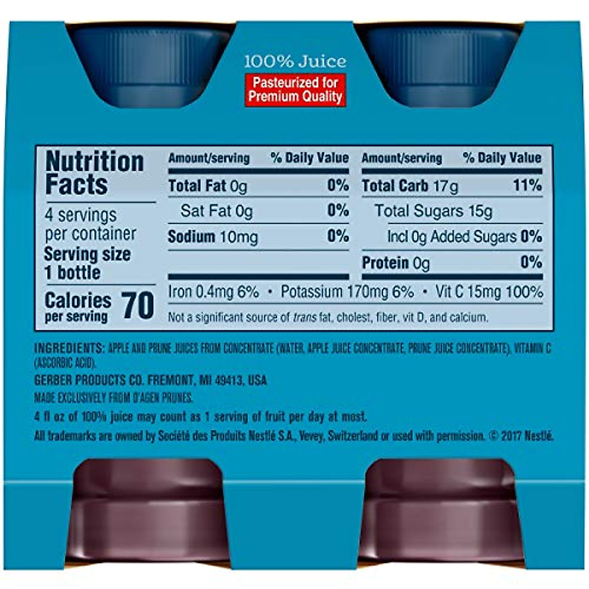 Gerber 100% Juice Apple Prune, 4 Fl Oz (Pack of 24)