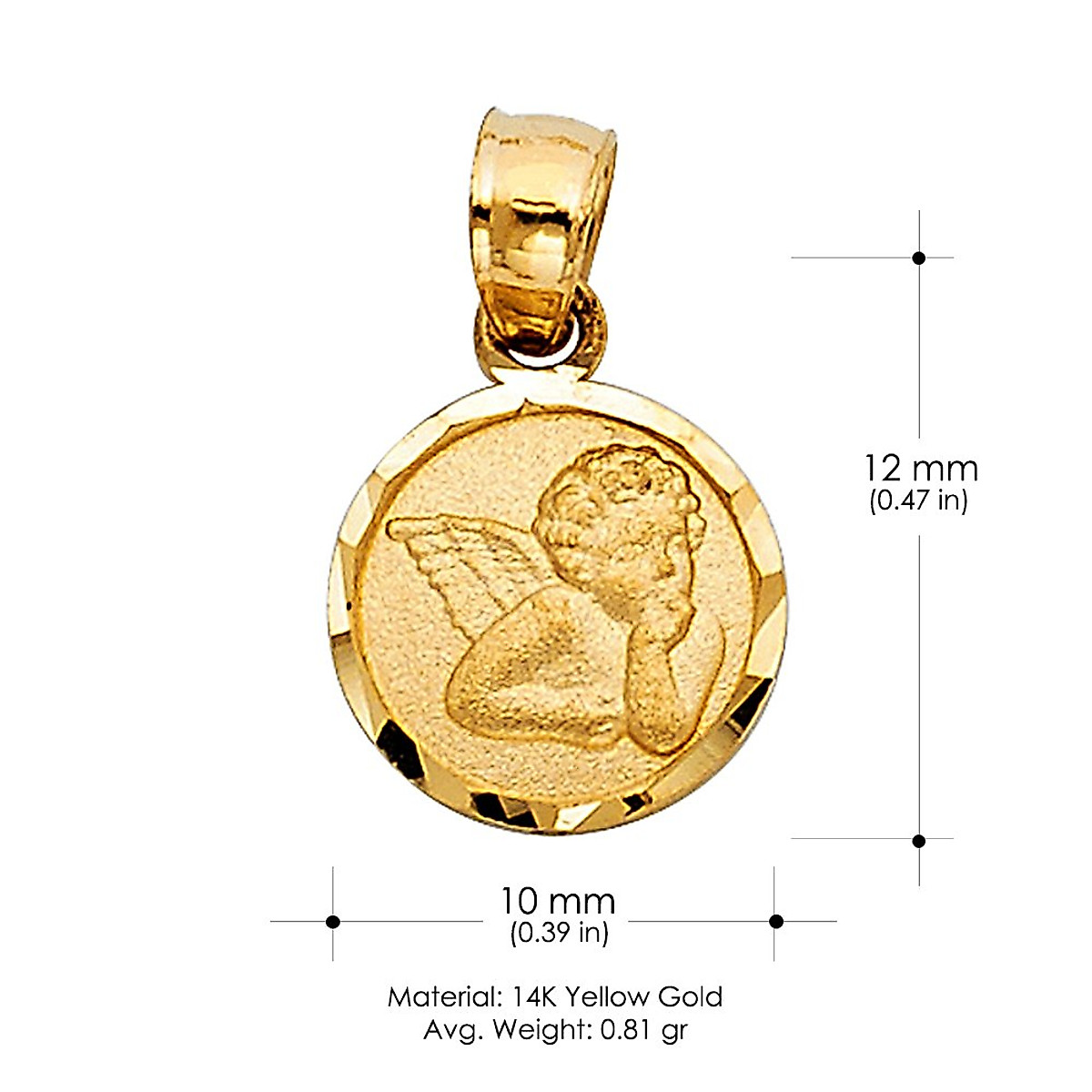 Ioka - 14K Gold Guardian Angel Pendant Religious Little Cherub Charm for Necklace or Chain (Small)
