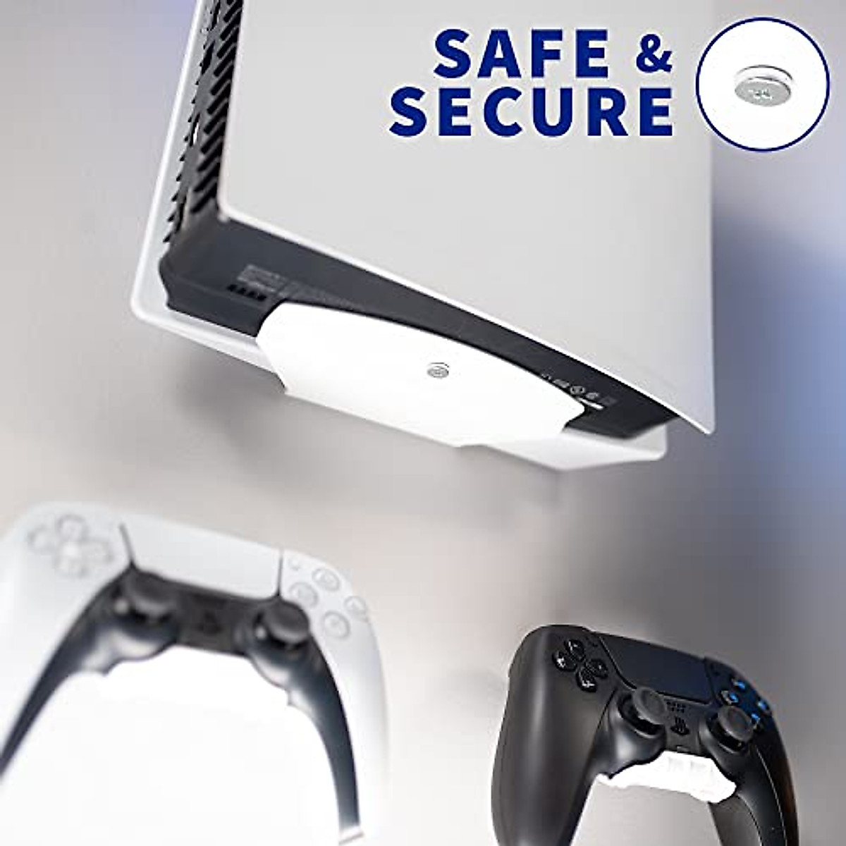 VIVO Steel Wall Mount Bracket Designed for PS5 Gaming Console, Vertical Display for Playstation 5, Open Design, 2 Controller Mounts, White, MOUNT-PS5W
