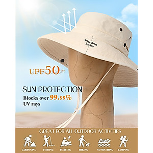 FURTALK Sun Hats for Women Ponytail UV Protection Summer Hat Wide Brim Packable UPF50 Cowboy Hat Hiking Fishing Hats Beige