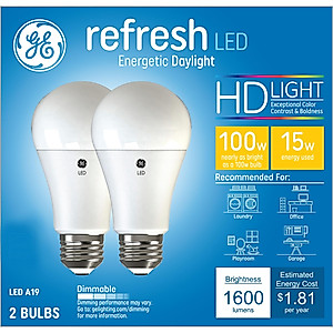 GE Refresh LED Light Bulbs, 100 Watt, Daylight, A19 (2 Pack)