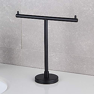 GERZWY Matte Black Hand Towel Holder Tree Rack Free Standing SUS 304 Stainless Steel Countertop Towel Ring DZY08-BK
