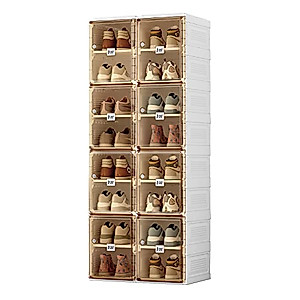 ANTBOX Shoe Organizer Storage Box, Portable Folding Shoe Rack for Closet with Magnetic Clear Door,Large Sneaker Cabinet Bins All-in-one Sturdy Easy Assembly 8 Layers-16 Grids
