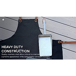 Everdure Stainless Steel Charcoal Shovel, Metal Scoop for Charcoal and Wood Pellets, Built-in Leather Hang Strap for Easy Storage, Ideal BBQ Tool for Charcoal or Pellet Grill, Silver