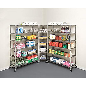 Seville Classics UltraDurable Commercial-Grade 6-Tier NSF-Certified Corner Steel Wire Shelving with Wheels, 28" W x 28" D x 72" H