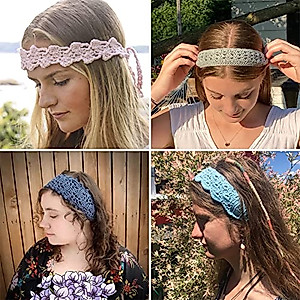 HAIMEIKANG Hippie Hair Bandanas Headbands for Women Boho Headband Knit Hair Bands Floral Head Wrap for Girls(red+green+pueple)