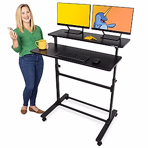Stand Steady Tranzendesk | Height Adjustable Teacher Desk on Wheels | Mobile Standing Desk with Shelf | Two Level Portable Workstation | Stand Up Desk for Presentations (Black/40x28in)