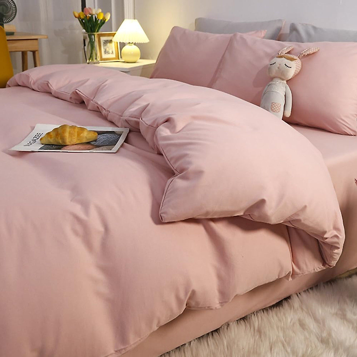 CLOTHKNOW Pink Queen Comforter Set 3Pcs Dusty Rose Bedding Comforter Sets Girls Women Comforter Blush Queen Comforter Muave Queen Size Comforter Sets