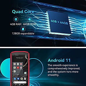 CUBOT Pocket 4 inch Smartphone Without Contract, Android 11 Mobile Phone, 4GB + 64GB, 128 GB Expandable, 3000mAh Battery, 16MP + 5MP Camera, 4G Dual SIM NFC, GPS, Face ID, Red