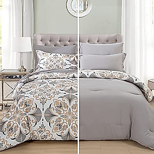 EMME Botanical Floral Comforter Set with Sheets Queen Size 7 Pieces，Brushed Microfiber Bed in a Bag, Ultra Soft and Comfortable Bedding Set for Girls (White Floral, 7-Piece Full/Queen)