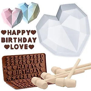 Heart Molds for Chocolate 8.7 Inch large Silicone Cake Mold, 2 PC Silicone Letter Mold and 4 PC Hammer for Valentine Candy Mousse Cake