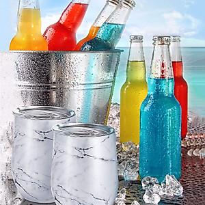 D&G 2 Pack 12 Oz Unbreakable Triple-Insulated Stemless Wine Tumbler, Stainless Steel Wine Glass Cup with Lids, Drink-Ware Glasses for Wine, Coffee, Champagne, Cocktails and Beer (Marbling)
