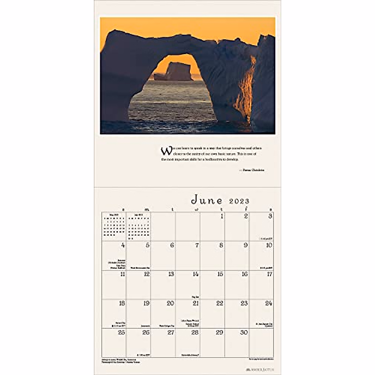 Pema Chodron 2023 Wall Calendar: Awakening the Heart - A Year of Inspirational Quotes | 12" x 24" Open | Amber Lotus Publishing