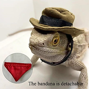 SEIS 2PCS Bearded Dragon Cowboy Hat and Bandana Halloween Lizard Reptile Costume Cool Pet Cap Small Animal Hamster Outfit Suit Cosplay Sculpt (Cowboy)
