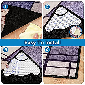 bemece 4PCS Rug Grippers - Enhanced Friction Non Slip Rug Tape, Washable Reusable Rug Pad Gripper, Anti-Curling, Double-Sided Adhesive Rug Pad Grippers for Area Rug Hardwood Tile