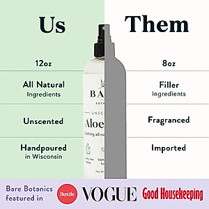 BARE BOTANICS Cooling Aloe Spray for Skin & Hair - Large 12oz | Sunburn Spray & Aloe Hair Moisturizer | 99.66% Pure Unscented Aloe Vera Spray Made in Wisconsin…