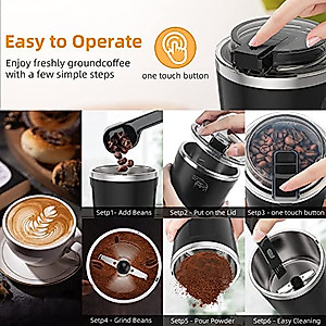 ROLWAY Coffee Grinder Electric, Espresso Coffee Bean Spices Grinder, Coffee Blade Grinders, One Touch Portable Grinder, for Coffee Bean, Spices, Herbs, Nuts, Grains, Black