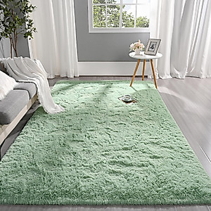 Pettop Fluffy Sage Green Rug for Bedroom Living Room, 4x6 Feet Rectangle Large Rug Plush Fuzzy Carpet for Girls Kids Boys, Non-Slip and Washable Rug for Nursery Classroom Decor Rug