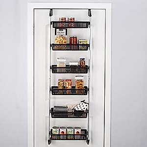 Organize It All Over The Door Storage Unit with Hooks | Dimensions : 7.50 x 19.50 x 59.00 | 6 Basket | Hanging Storage | Great for Kitchen | Bathroom | Bedroom | Space Saver | Black