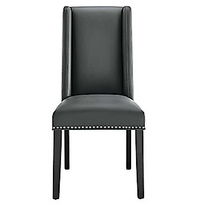 Modway Baron Modern Tall Back Wood Vegan Leather Upholstered Two Dining Chairs in Gray