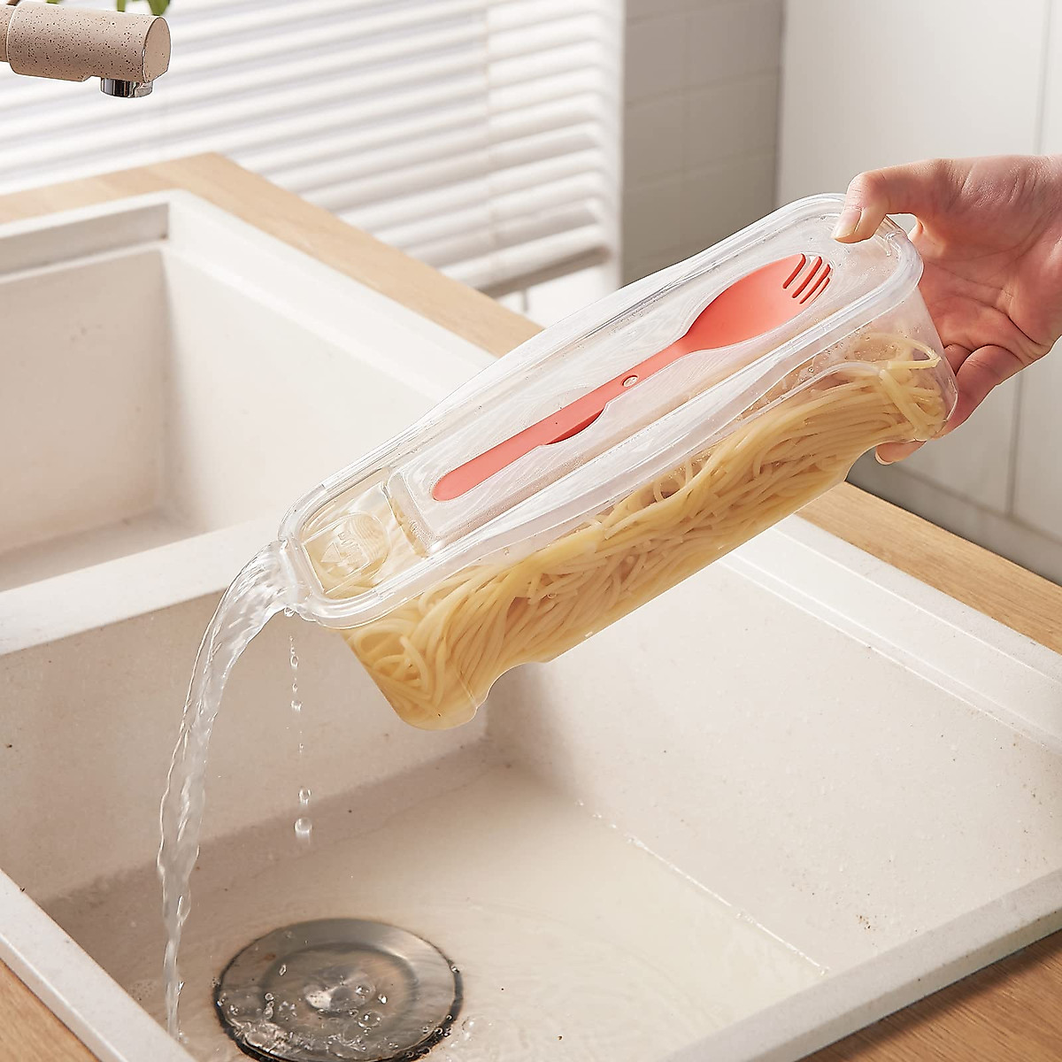 EOIMS Microwave Pasta Cooker,Cook Pasta to Perfection,Quick and Easy Spaghetti Cooker with Spoon and Lid,for Dorm,Kitchen or Offices BPA Free