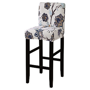 SearchI Stretch Bar Stool Covers Set of 4, Stretch Removable Washable Printed Bar Stool Chair Covers, Counter Height Chairs Covers for Kitchen Dining Room Cafe Furniture (Purple Flower)