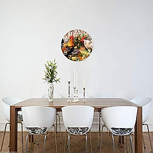 TazPrab Chicken Roosters Garden Flowers Painting Wall Clock Silent Non-Ticking 10 Inch Round Wall Clock Home Decor Clock Art for Living Room Kitchen Bedroom