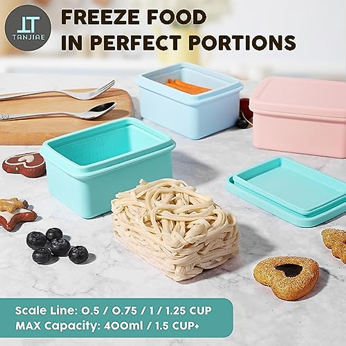 Tanjiae Silicone Snack Containers for Kids, Leak Proof Microwavable Small Tupperware Lunch Box Containers with Lids for Toddlers, 1 Cup BPA Free Freezer Molds for Soups/Baby Food Storage (13.5oz)