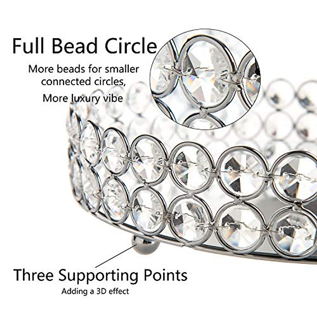 Feyarl Crystal Cosmetic Makeup Tray Jewelry Trinket Tray Organizer Vanity Tray Mirrored Decorative Tray Home Deco Dresser Perfume Skin Care Tray for Christmas Brithday Gift(Round 10" inch) (Silver)