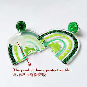 St Patricks Day Earrings Green Lucky Clover Dangle Acrylic Earrings Handmade Irish Shamrock Rainbow Cat Dog Wood Dangle Drop Earrings for Women Holiday Jewelry -Style 9