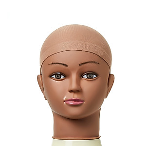 KISS NEW YORK Stocking Wig Cap 5 PCS (Natural Brown) with Lace Wig Powder Tinted (Medium Brown)