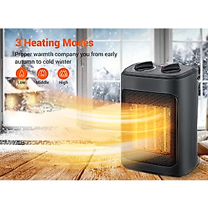 Space Heater, 1500W Heaters for Indoor Use with Thermostat, 1s Fast Heating Portable Electric Heater with 4 Modes, Small Ceramic PTC Room Heater with Tip-Over and Overheat Protection for Home, Office